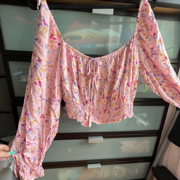 Kingston | Tops | Kingston Grey Pink Floral Off Shoulder Top | Poshmark